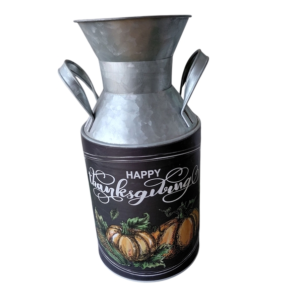Holiday | Happy Thanksgiving Galvanized Milk Can Vase Wpumpkin Detail ...